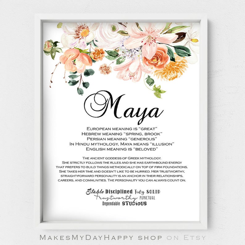 Maya Name Meaning,custom First Name,personalized Given Name,christmas ...
