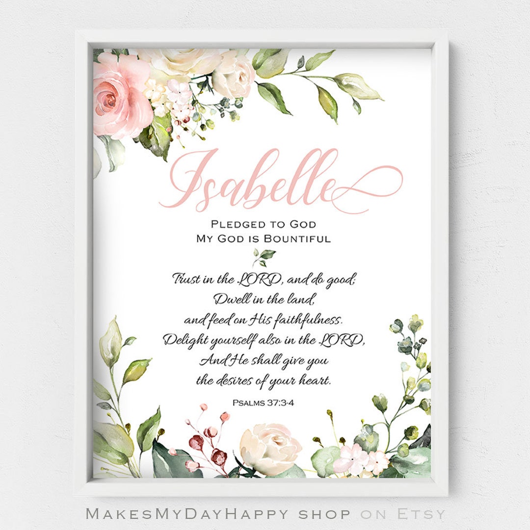 Isabelle Custom Bible Name Meaning,ice Pink Flowers,floral First Name ...