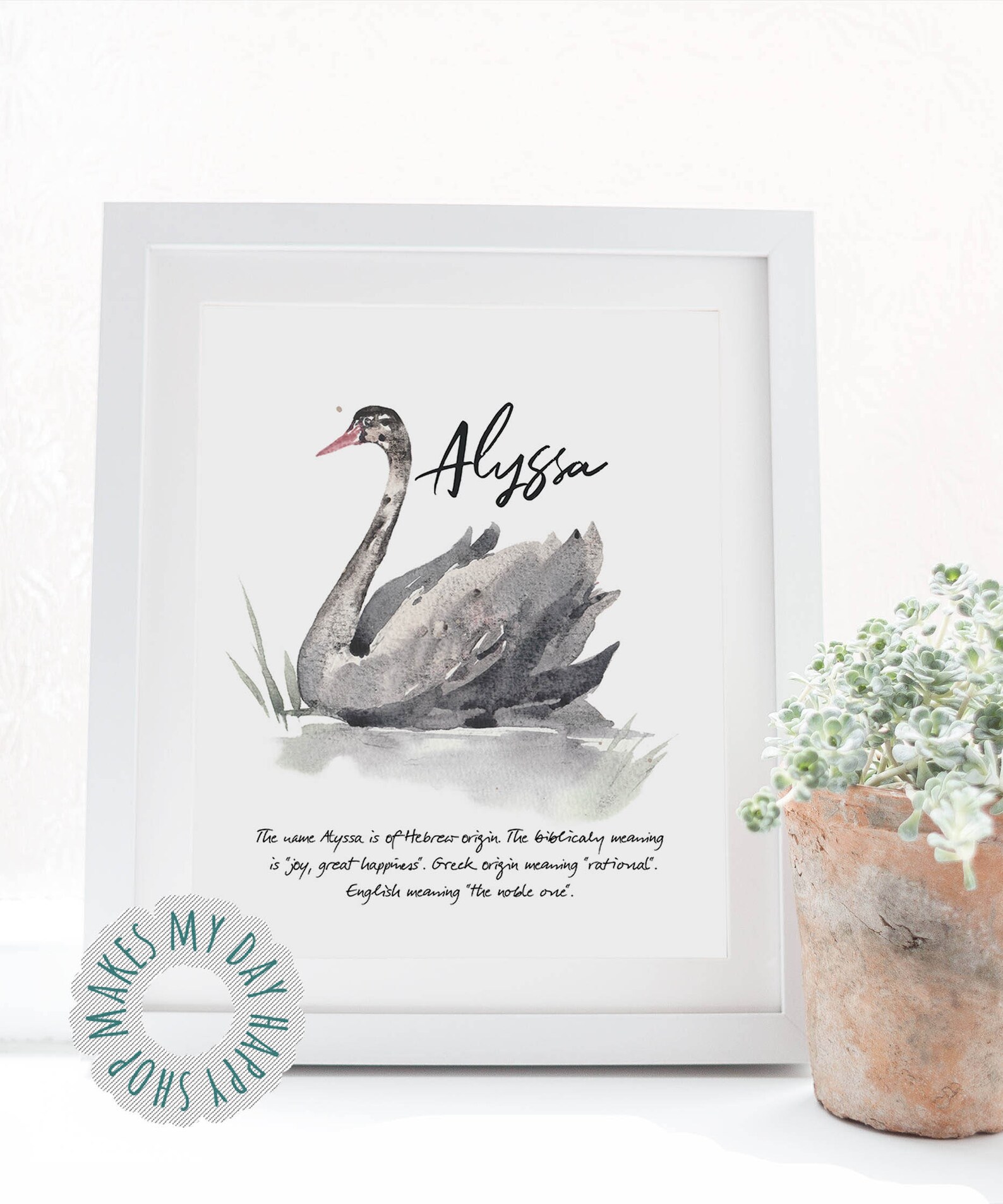 Alyssa Name Meaningfirst Name Sign Wall Artblack Swan Girls - Etsy