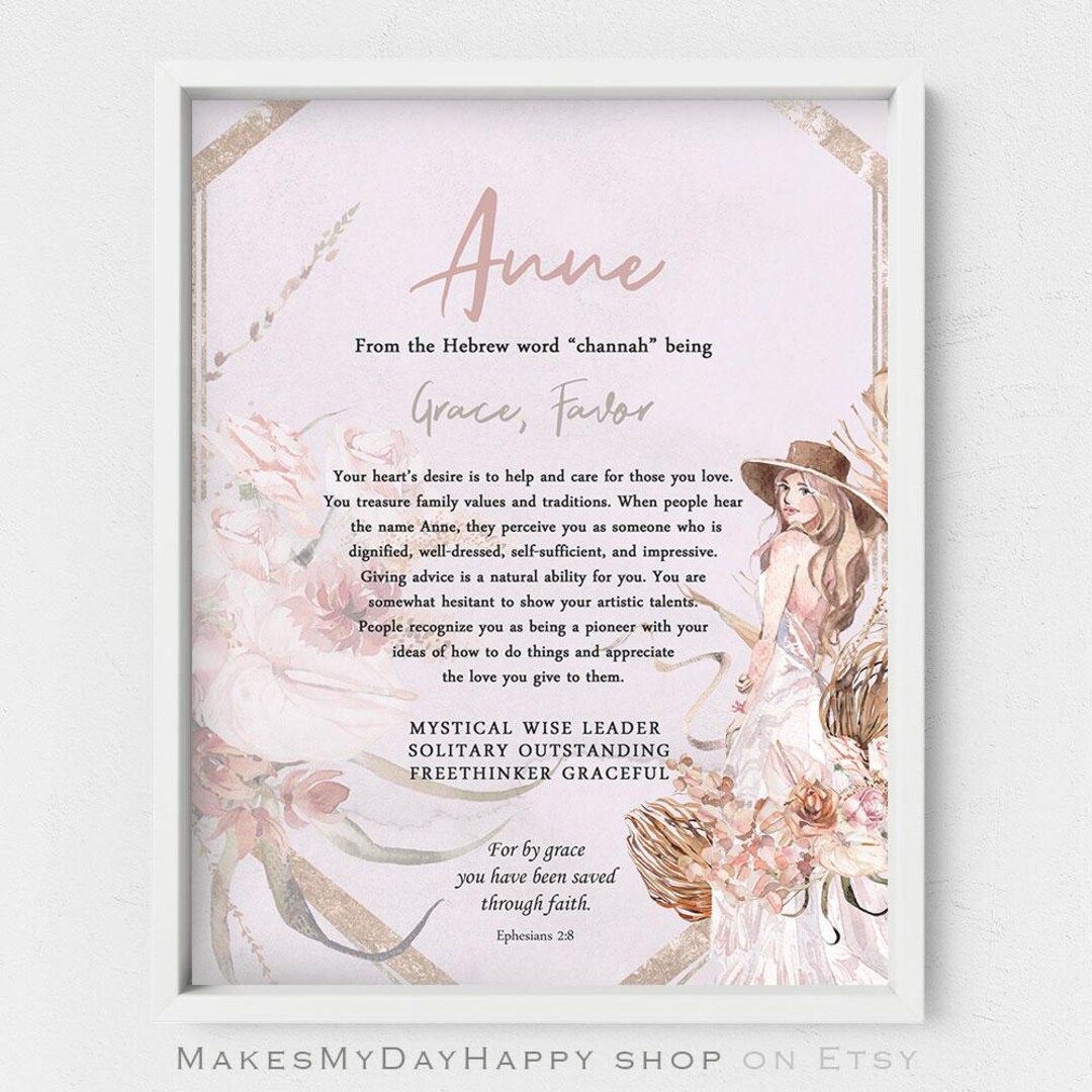 Anne Name Meaning,gracious Girl Decor,girl With a Hat in a Dress,new ...
