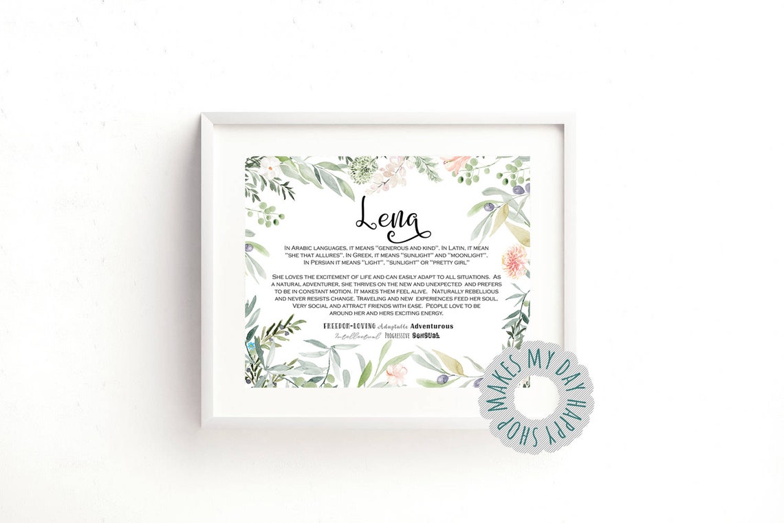 Lena Name Meaning Printable Wall Artgreen Leaf Personalized | Etsy