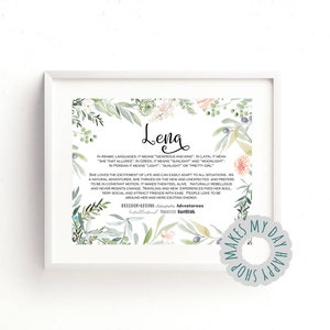 Lena Name Meaning Printable Wall Art,green Leaf Personalized Name Sign ...