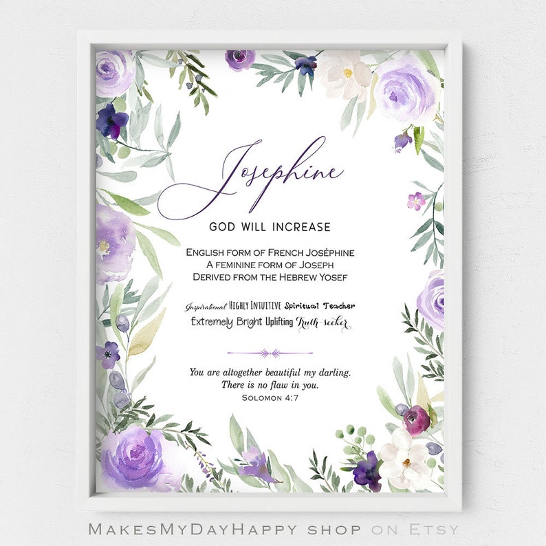 Josephine Name Meaningcustom Name Wall Artpurple - Etsy