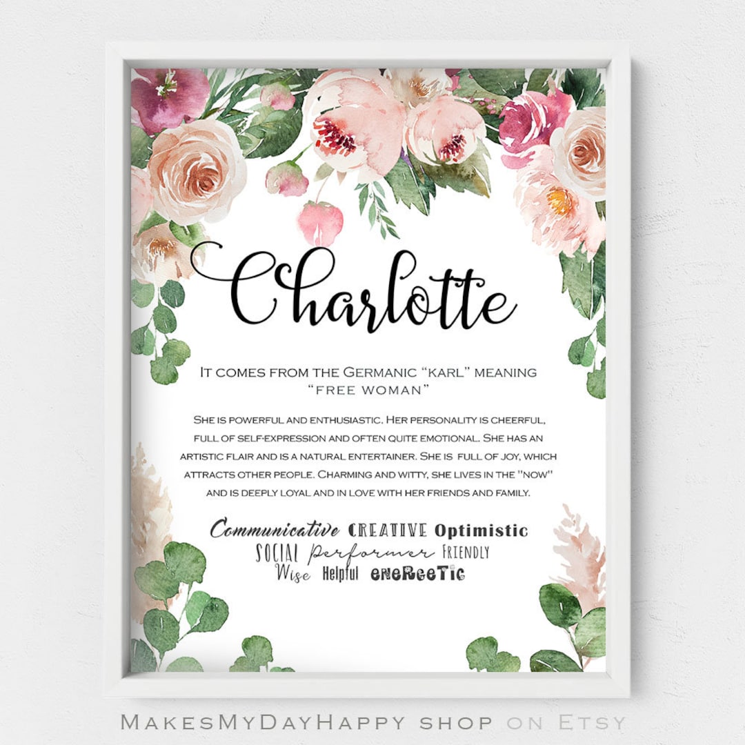 Charlotte Name Meaning,floral Name Wall Art,custom First Name ...