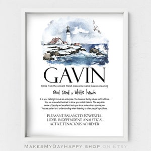 Origin of Names,gavin Name Wall Art,personalized Gift,seashore Waves ...