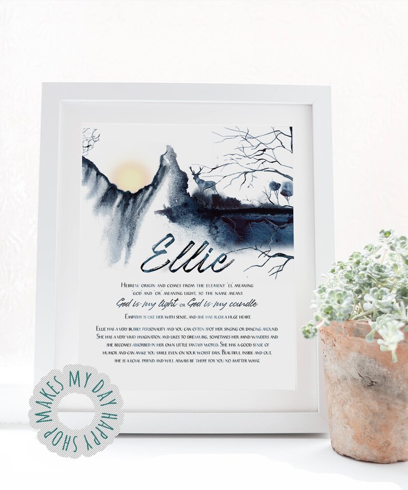 Ellie name meaningFirst name sign wall decorNavy landscape | Etsy