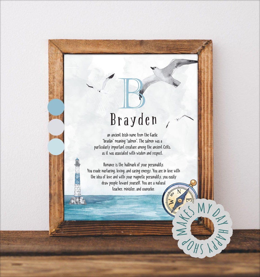 Brayden Name Wall Art,nautical Kids Room Decor,see Lover Birthday Gift ...