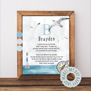 Brayden Name Wall Art,nautical Kids Room Decor,see Lover Birthday Gift ...
