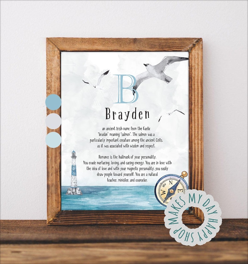 Brayden Name Wall Art,nautical Kids Room Decor,see Lover Birthday Gift ...