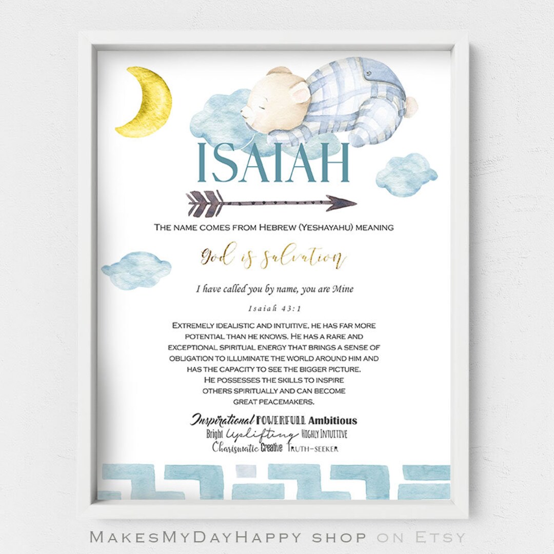 Isaiah Name Wall Art,sweet Dream in the Clouds,sleeping Animal ...