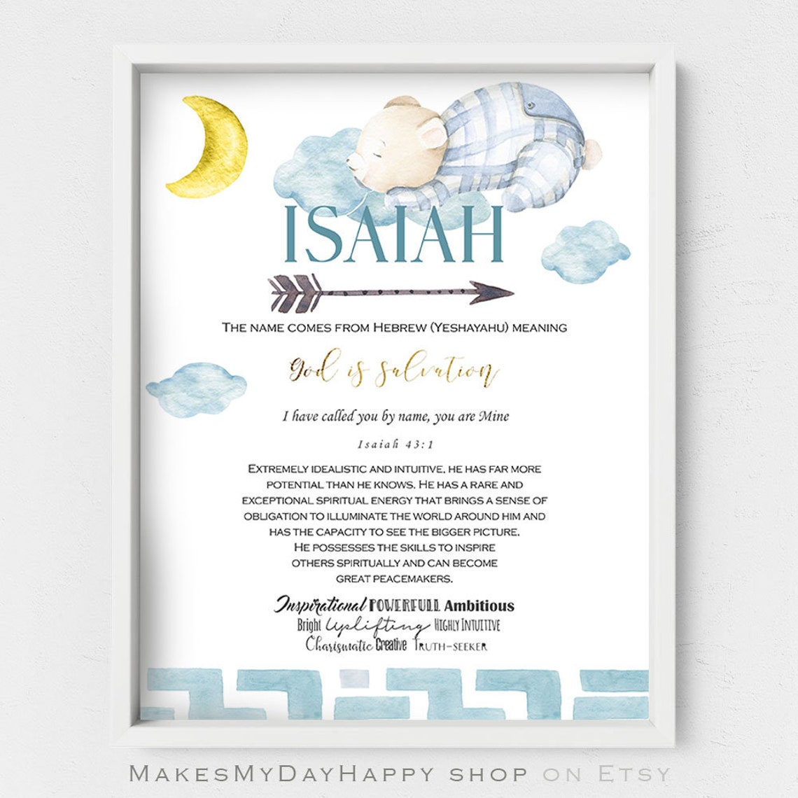 Isaiah Name Wall Artsweet Dream in the Cloudssleeping | Etsy