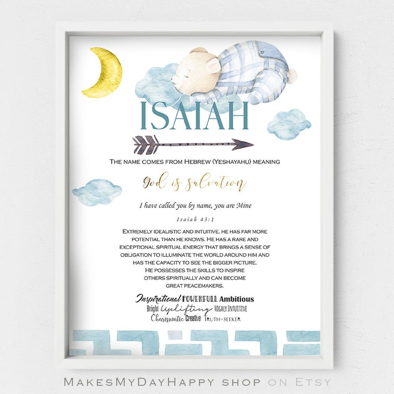 Isaiah Name Wall Art,sweet Dream in the Clouds,sleeping Animal ...