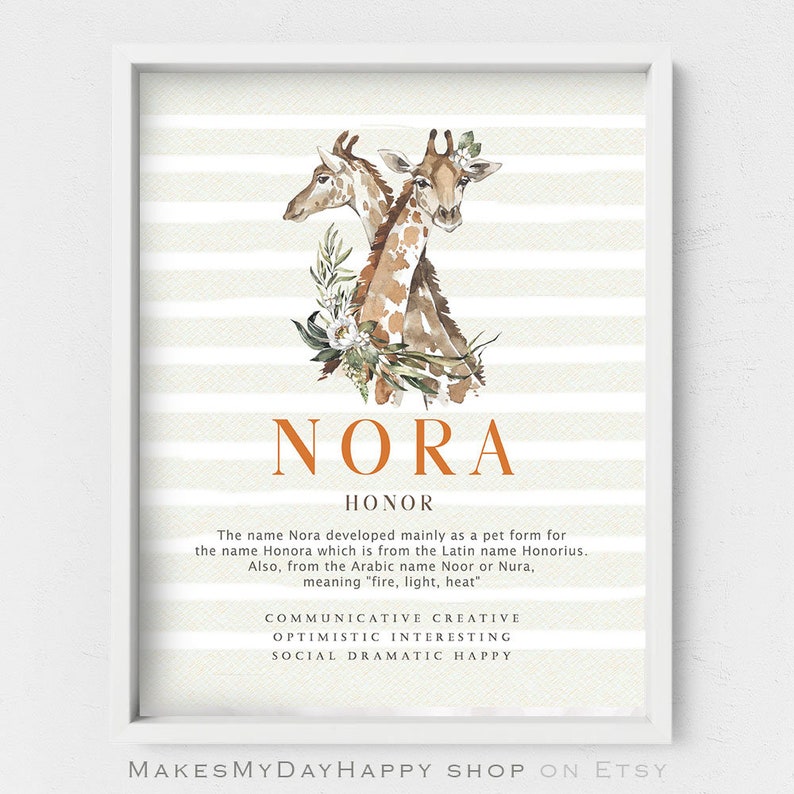 Safari Kids Room,nora Name Meaning,giraffe Nursery Art,custom First ...