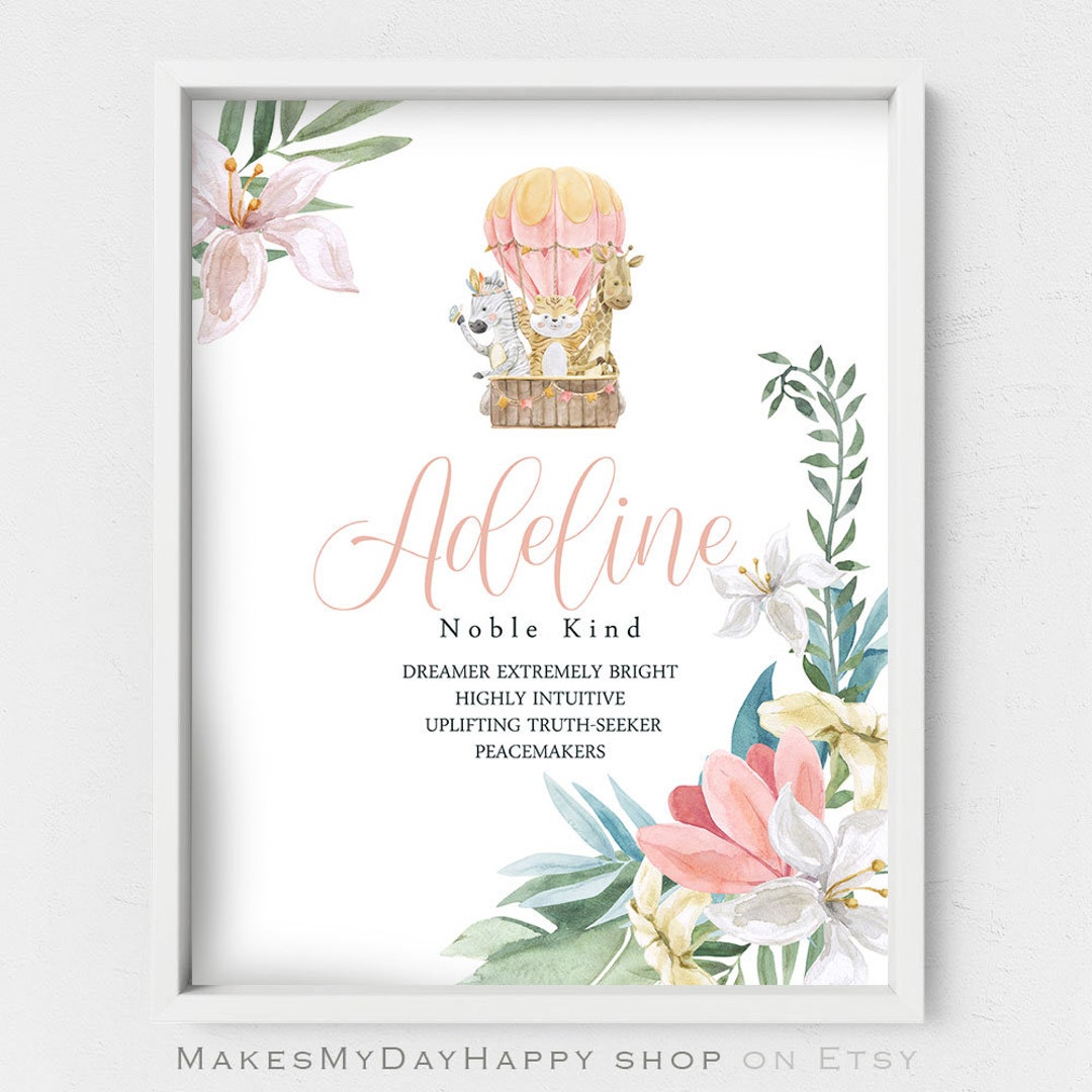 Custom First Name Meaning,adeline Name Wall Art,little Wild Animals ...