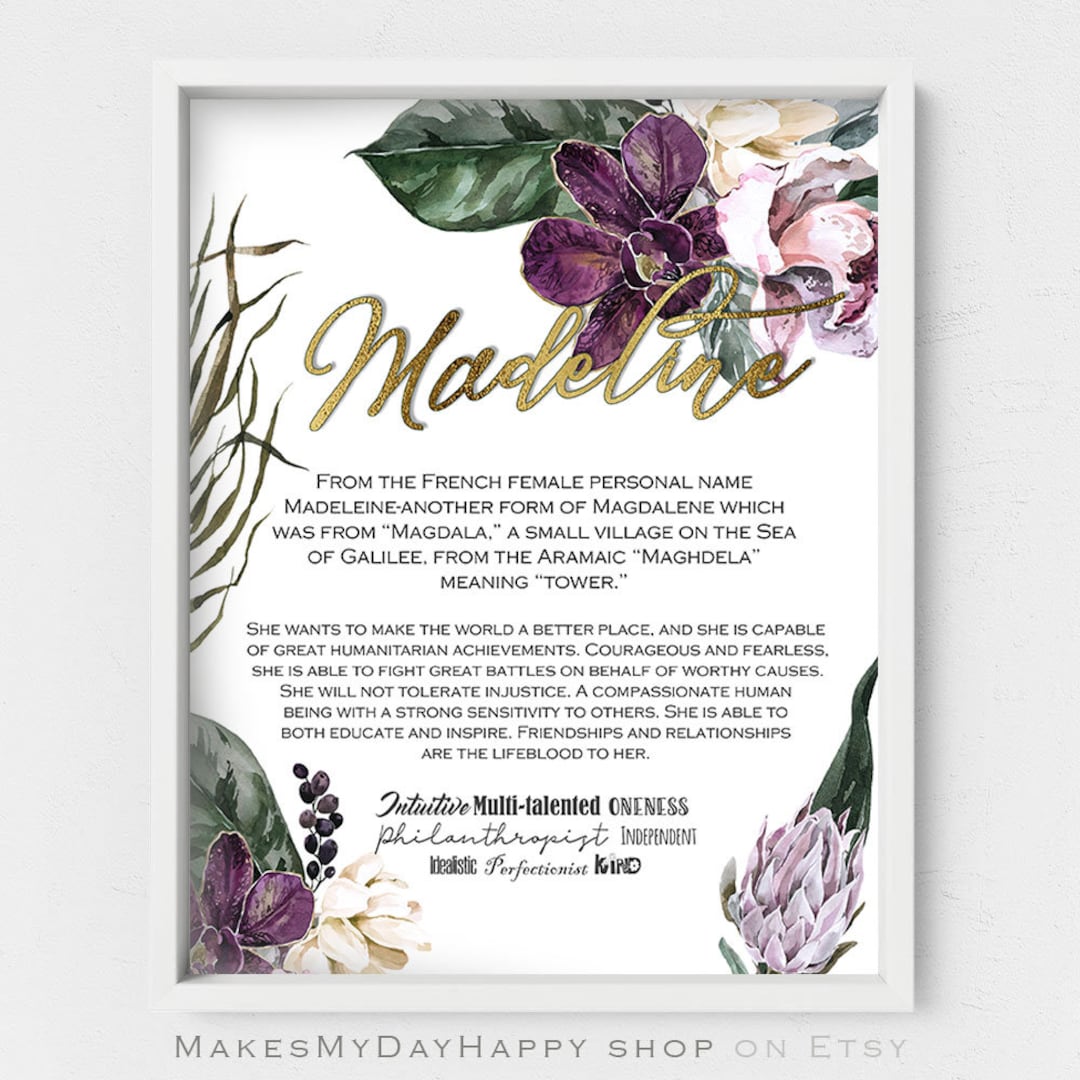 Madeline Meaning of Name,girl Room Wall Decor,first Name Meaning,purple ...