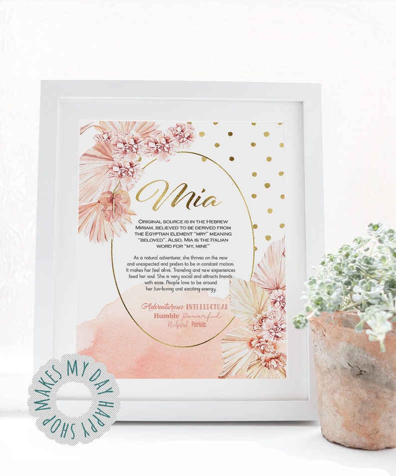 Mia Name Meaning,first Name Sign Wall Decor,coral Color Custom Name Art ...