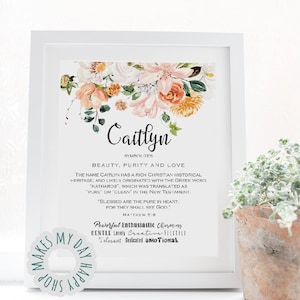 Audrey Name Meaning,floral First Name Wall Art,light Blue Flowers,blush ...