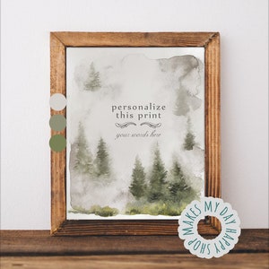 Watercolor Forest Landscape,green Landscape,custom Quote Print,quote ...