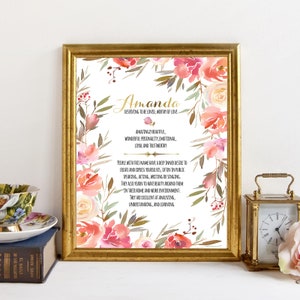 Custom Name Personalized Art Print With Meaning of Name,baby Shower ...