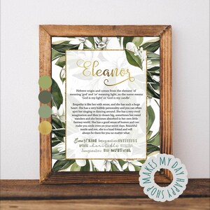 Eleanor Name Meaning,mother's Day Gift Printable Wall Art,green Leaf ...