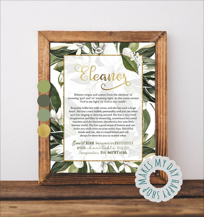 Eleanor Name Meaning,mother's Day Gift Printable Wall Art,green Leaf ...
