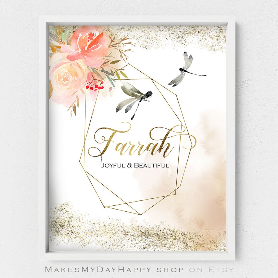 Farrah Custom Name Wall Art,biblical Name Meaning,dragonfly Motif ...