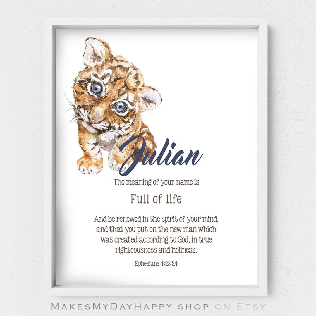 Julian Name Wall Art,little Tiger,jungle Cuties,animal Nursery,custom ...
