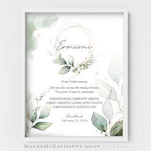 Myla Name Meaning,greenery Wall Art,custom Gift,name Description,first ...