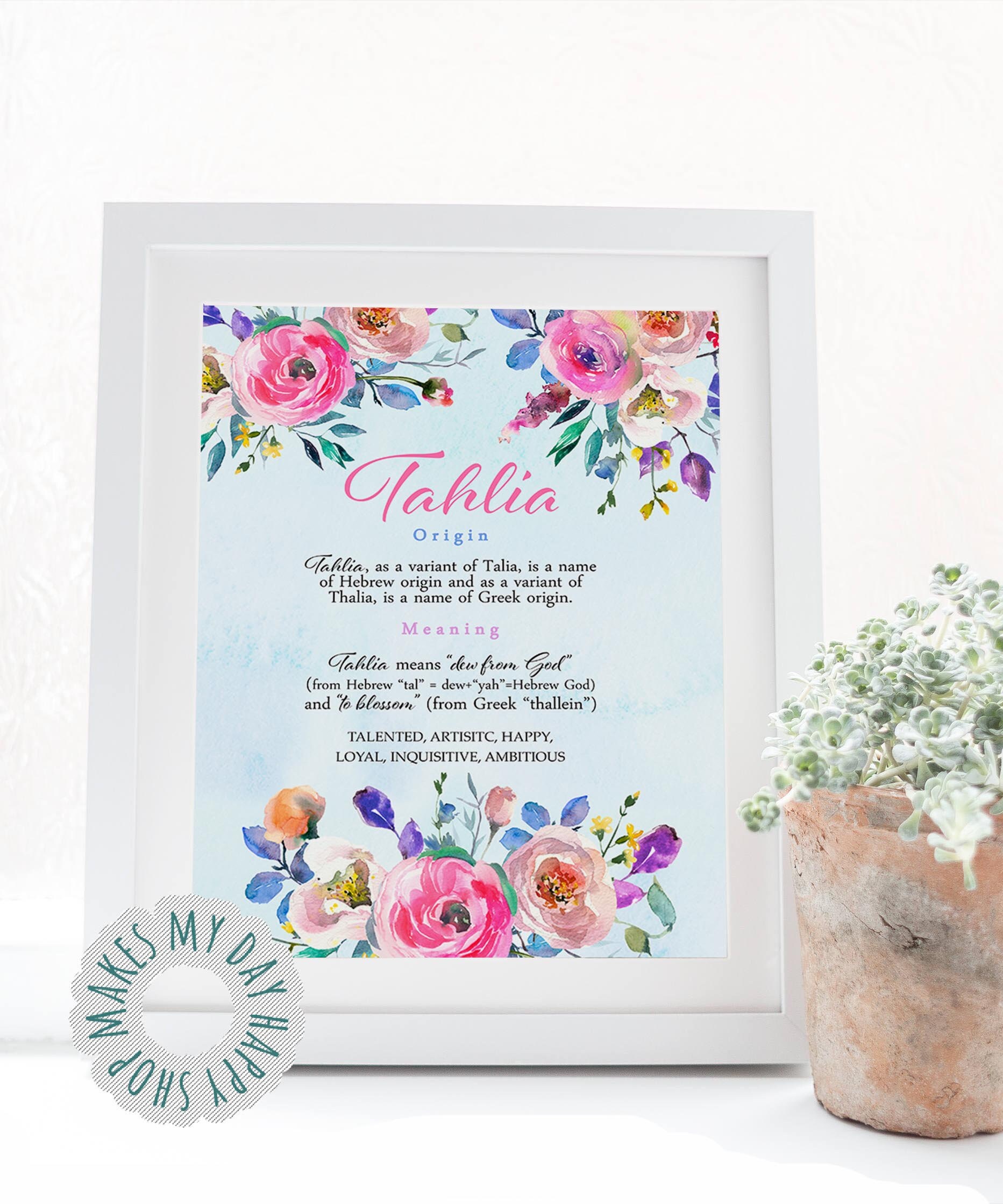 Rosie name meaning,Watercolor pink nursery floral decor,Floral name ...