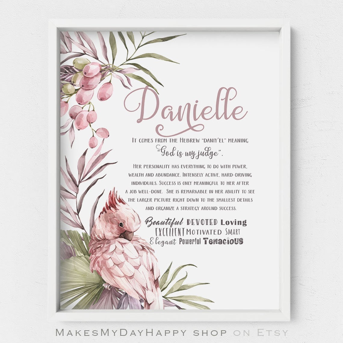 Custom Name Meaning Printable Wall Art,white Blush Nursery,gracie Name ...