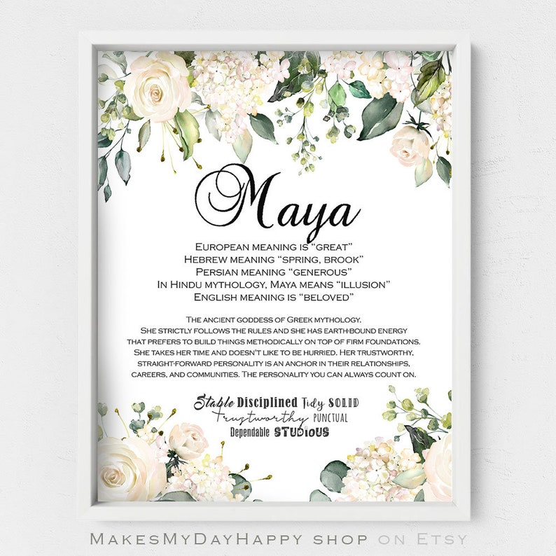 Maya name meaningCustom first NamePersonalized given | Etsy