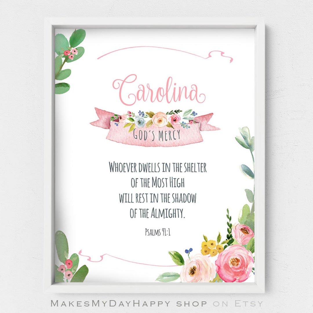 Carolina Name Wall Art,custom Name Meaning,biblical Meaning,psalm 91 ...