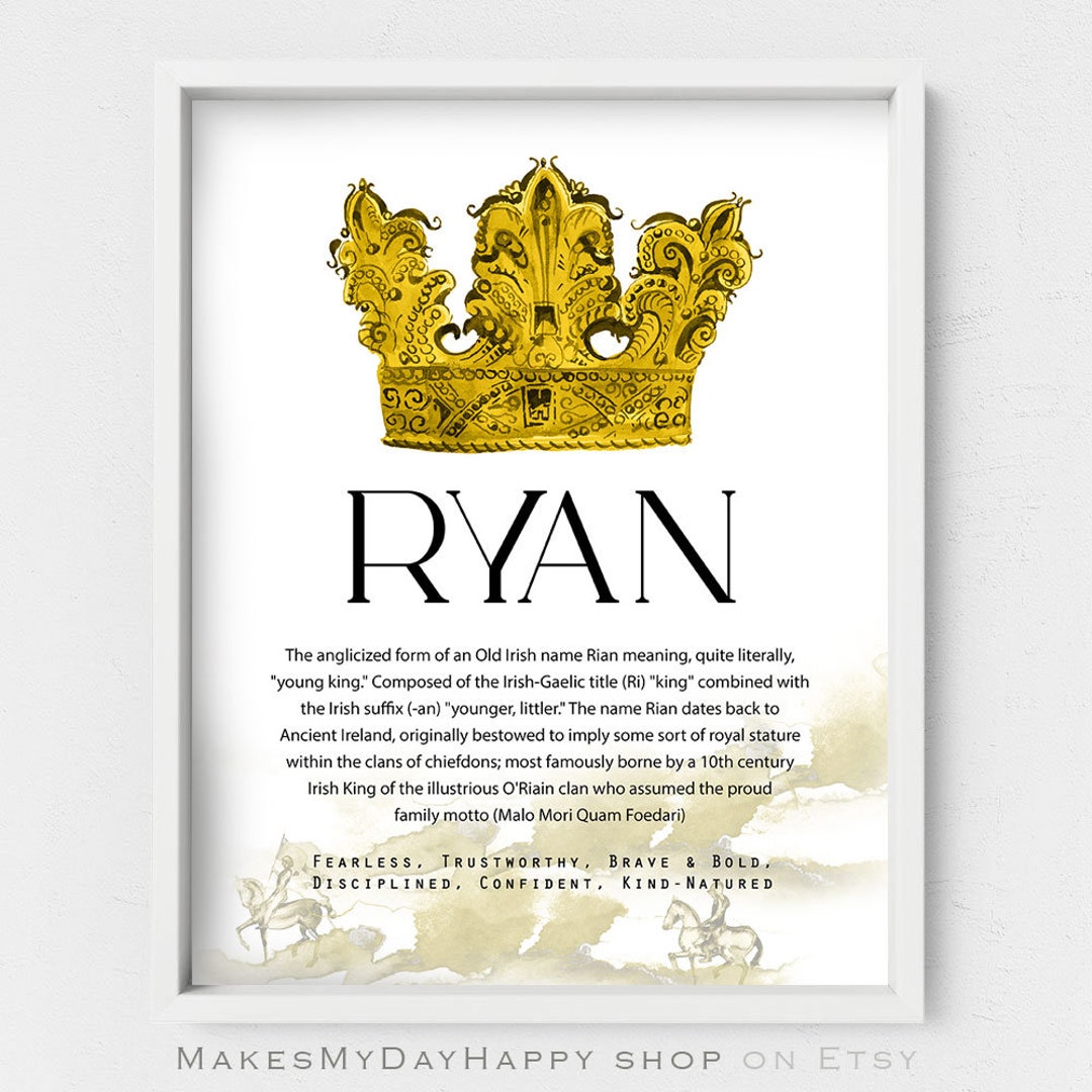 Ryan Name Meaningwatercolor Gold Crownname Origin - Etsy