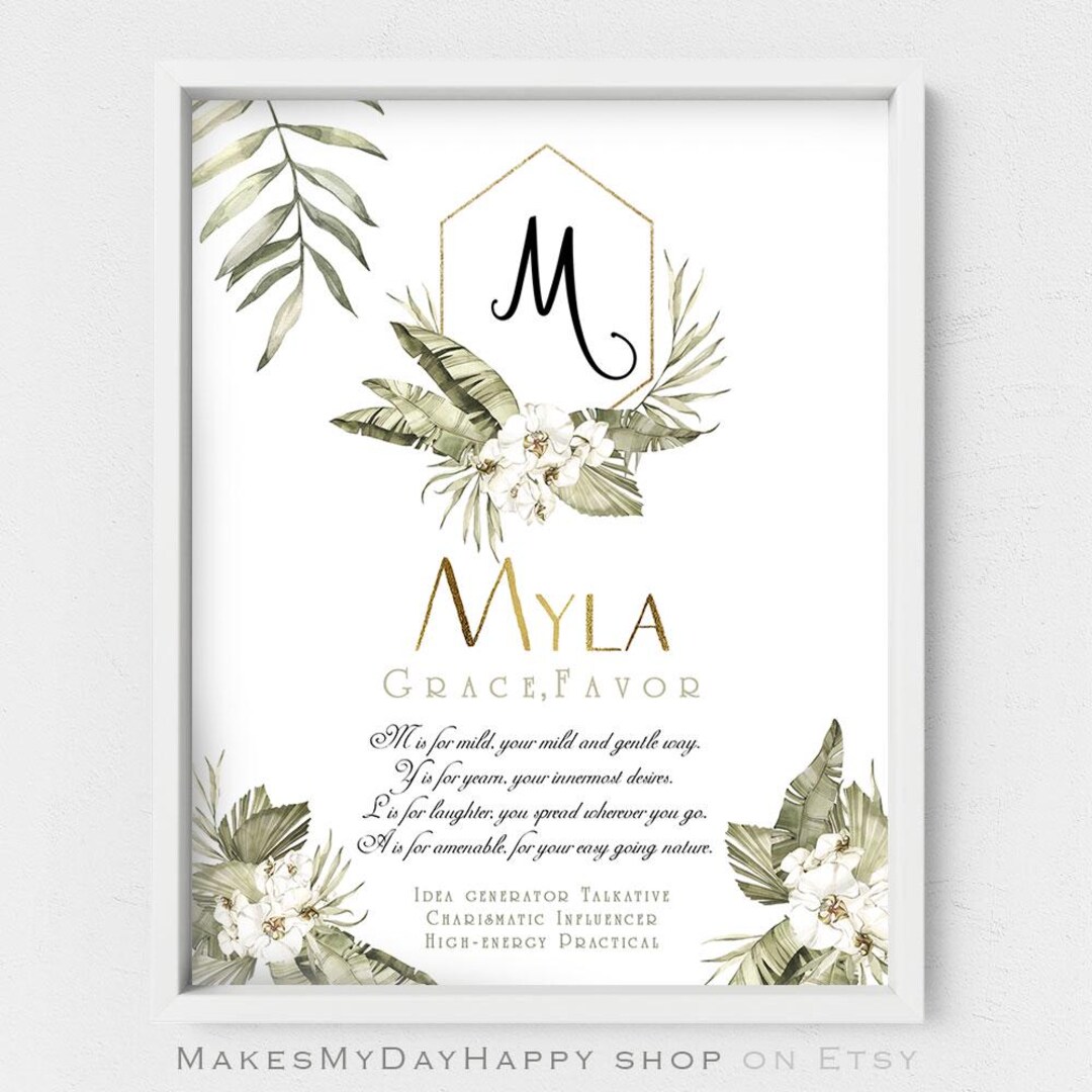 Myla Name Wall Art,best Friend Birthday,symbolizes Grace,teenage Girl's ...