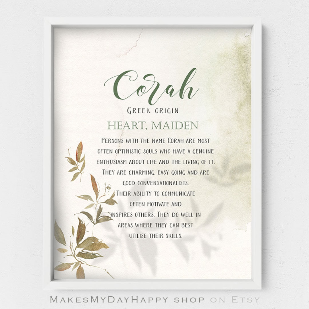 Corah Name Wall Art,personalized Nursery Name Meaning,custom Printable ...