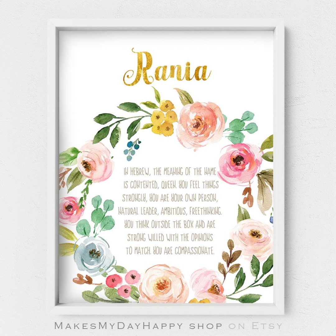 Rania Name Meaning,watercolor Pink Peonies,nursery Floral Decor,golden ...