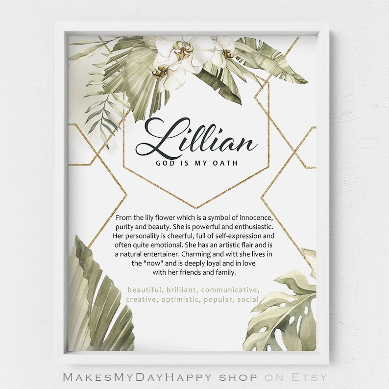 Lillian Name Meaningpersonalized First Name Wall Artcustom - Etsy