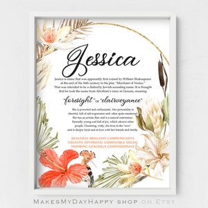 Jessica Name Meaning,african Floral,sign Name Wall Art,custom First ...