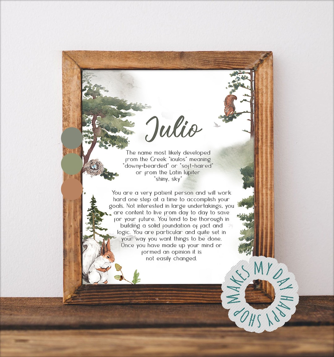 Julio Personalized Name Wall Art,custom Name Meaning,watercolor Forest ...