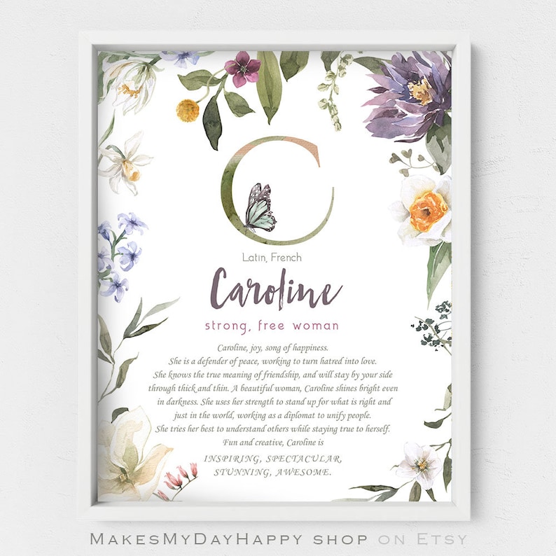 Caroline Name Meaning,origin French,wild Flowers,rustic Wall Art ...