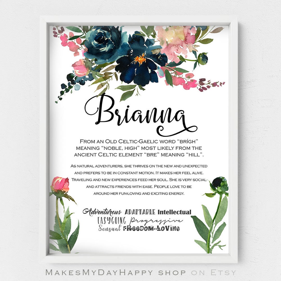 Brianna name meaning,Personalized gift,First Name wall art,Deep blue ...