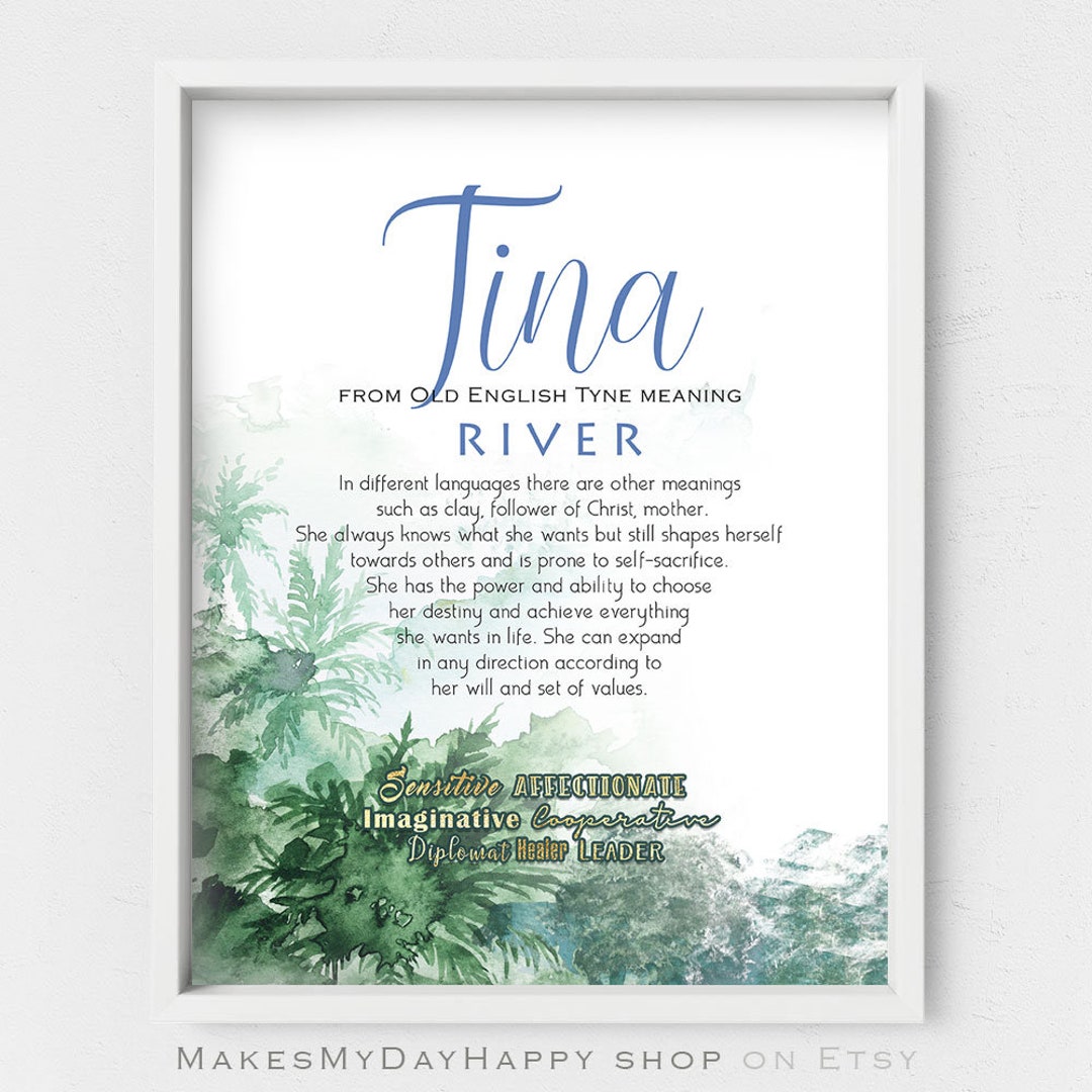 Tina Name Meaning,tropic Sign Name Wall Art,custom First Name,greenery ...