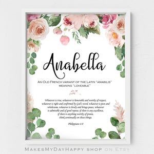 Anabella Name Meaning,orange Peonies,blush Floral Poster,baby Shower ...