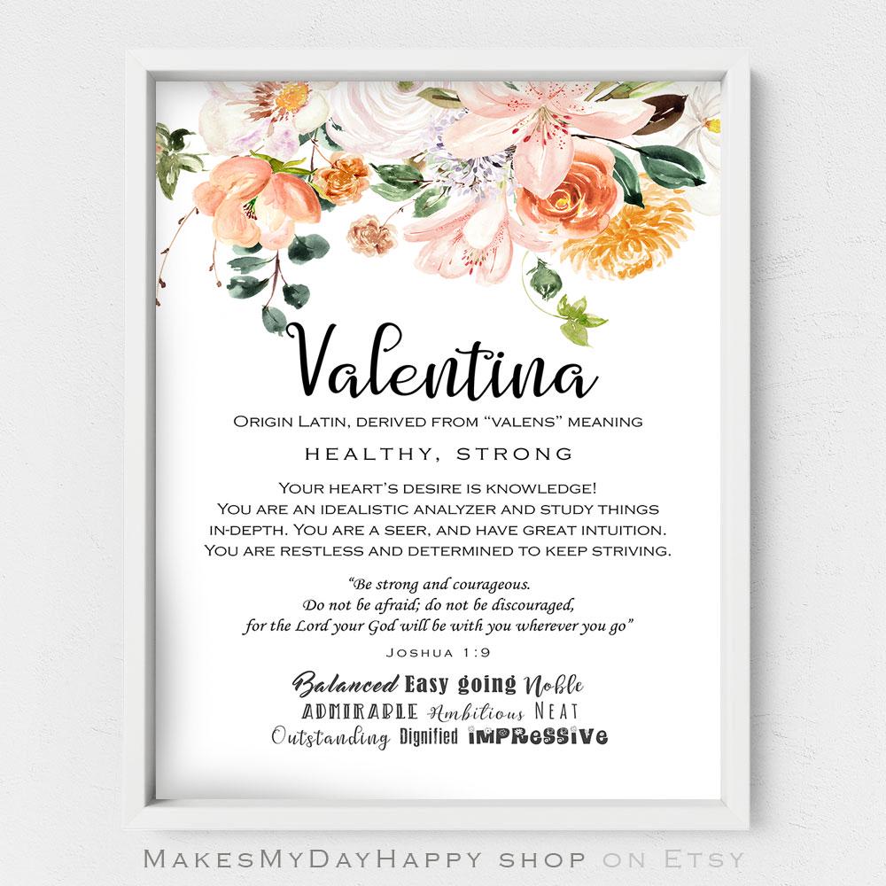 Vanessa Name Meaning,white Flowers,blush Floral Poster,baby Shower Gift ...