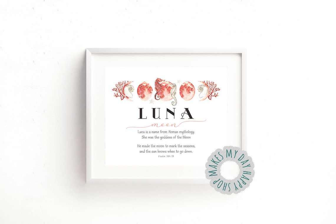 Luna name meaningWatercolor moon phasesCoral color Custom | Etsy
