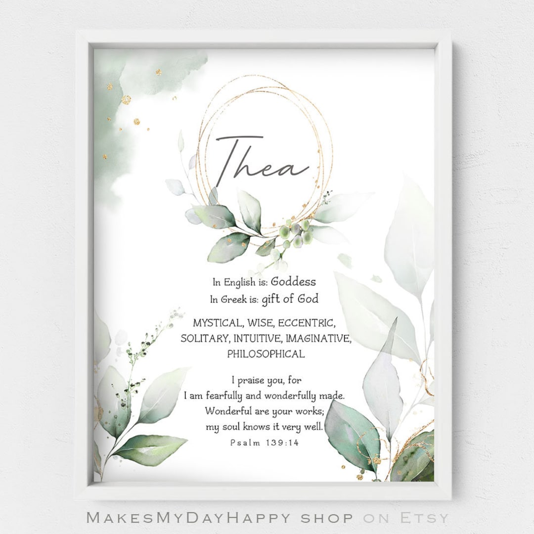 Thea Name Meaning,custom Given Name,first Name,floral Name Wall Art ...