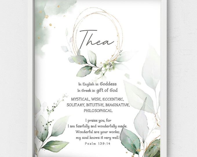 Thea Name Meaning,custom Given Name,first Name,floral Name Wall Art ...