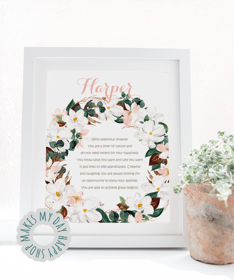 Harper Name Meaningcustom Name Wall Artpersonalized Meaning - Etsy