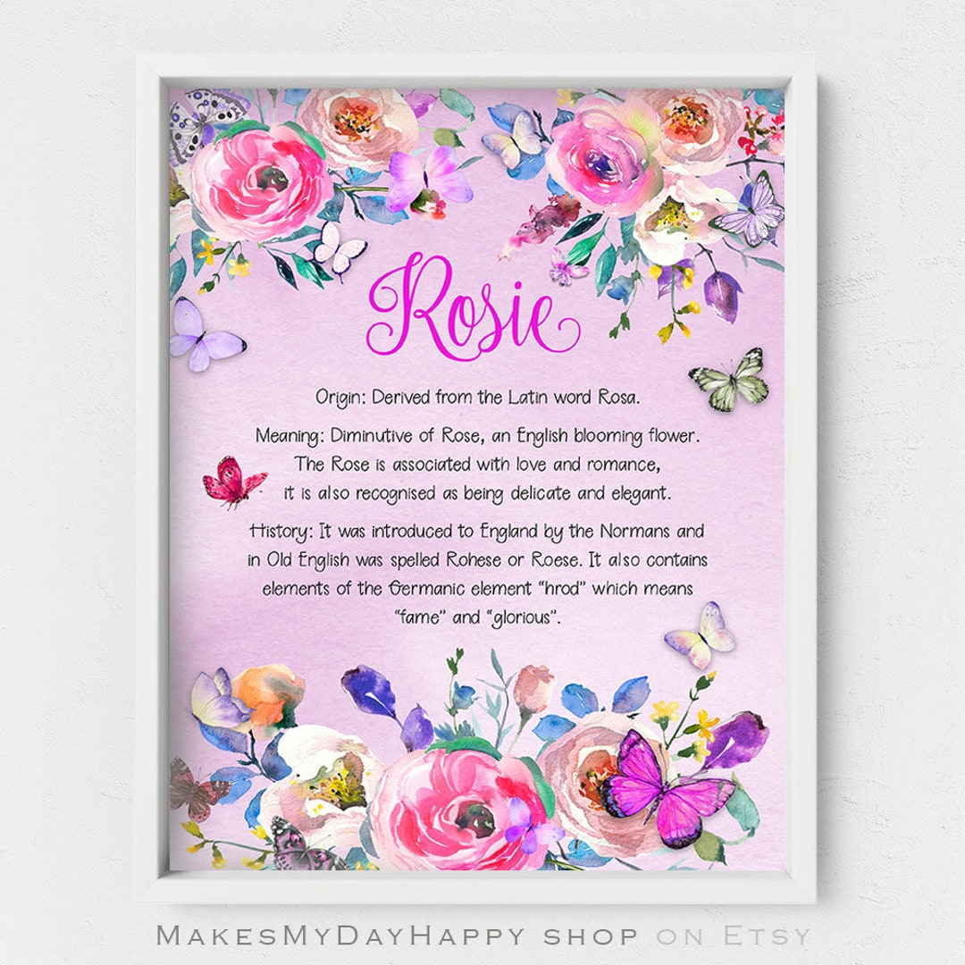 Rosie Name Meaning,watercolor Pink Nursery Floral Decor,floral Name ...