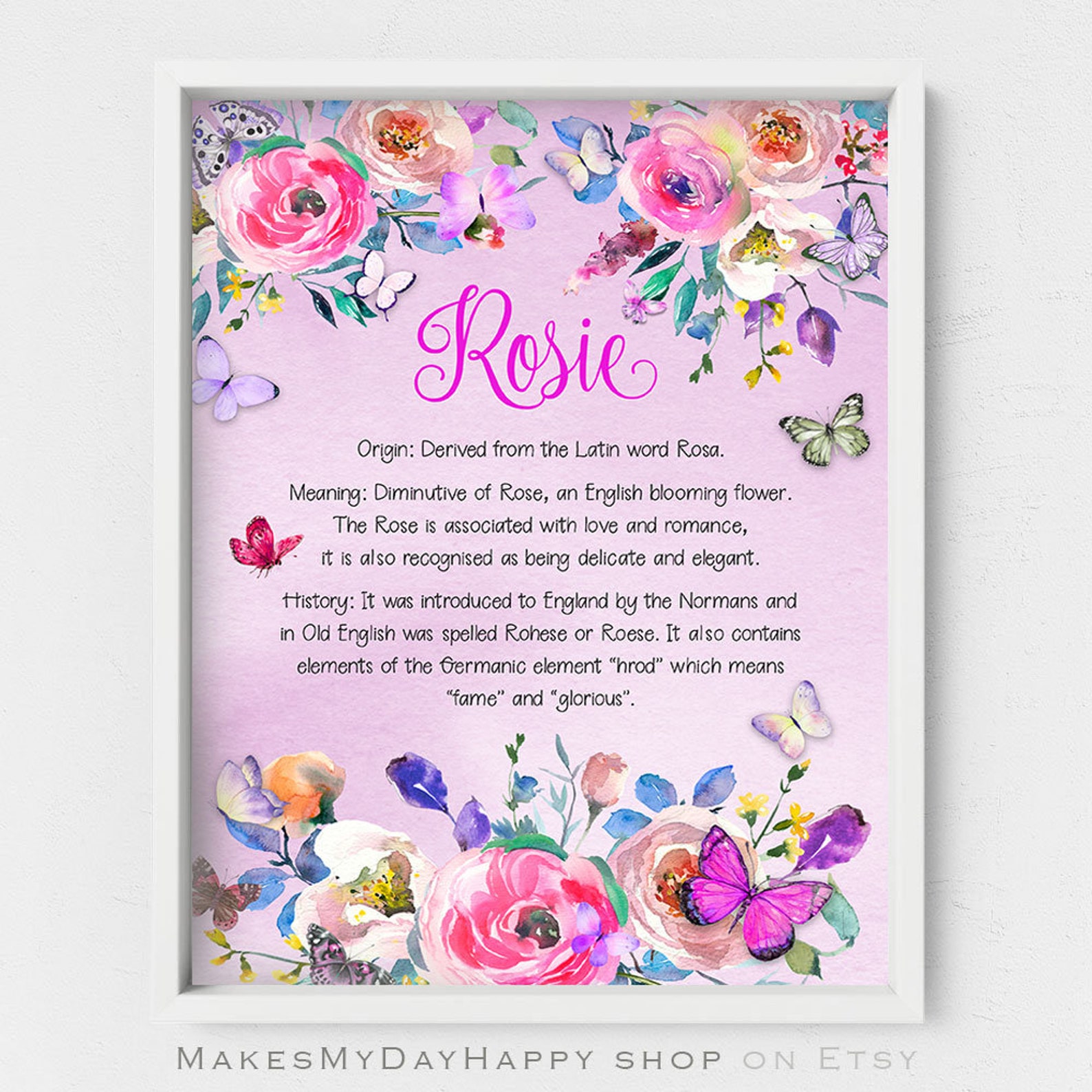 Makenna Name Meaningwatercolor Pink Peoniesnursery Floral - Etsy